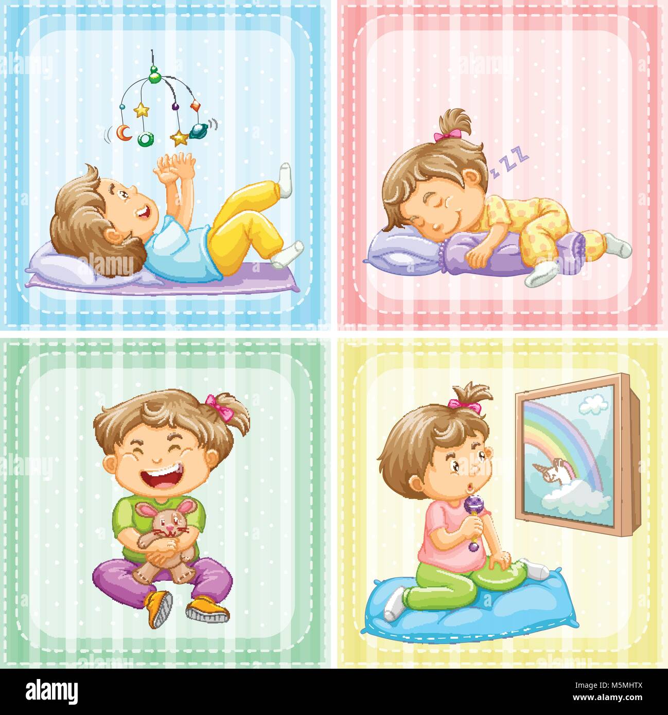 Toddler in four different actions illustration Stock Vector Image & Art ...