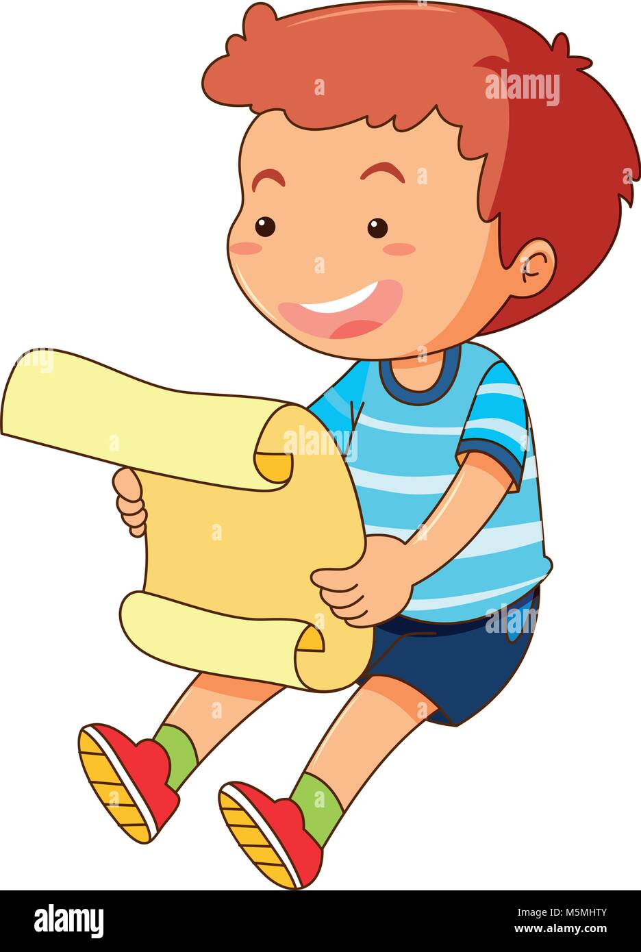 Little boy reading paper illustration Stock Vector Image & Art - Alamy