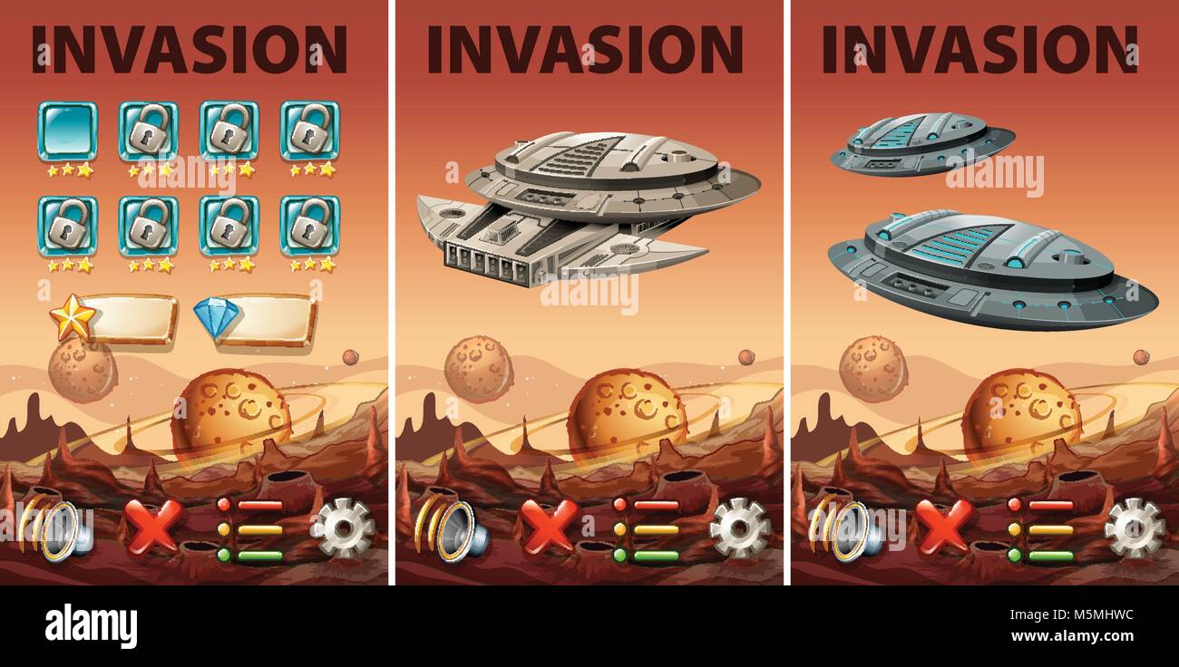 Game template with space invasion theme illustration Stock Vector Image ...