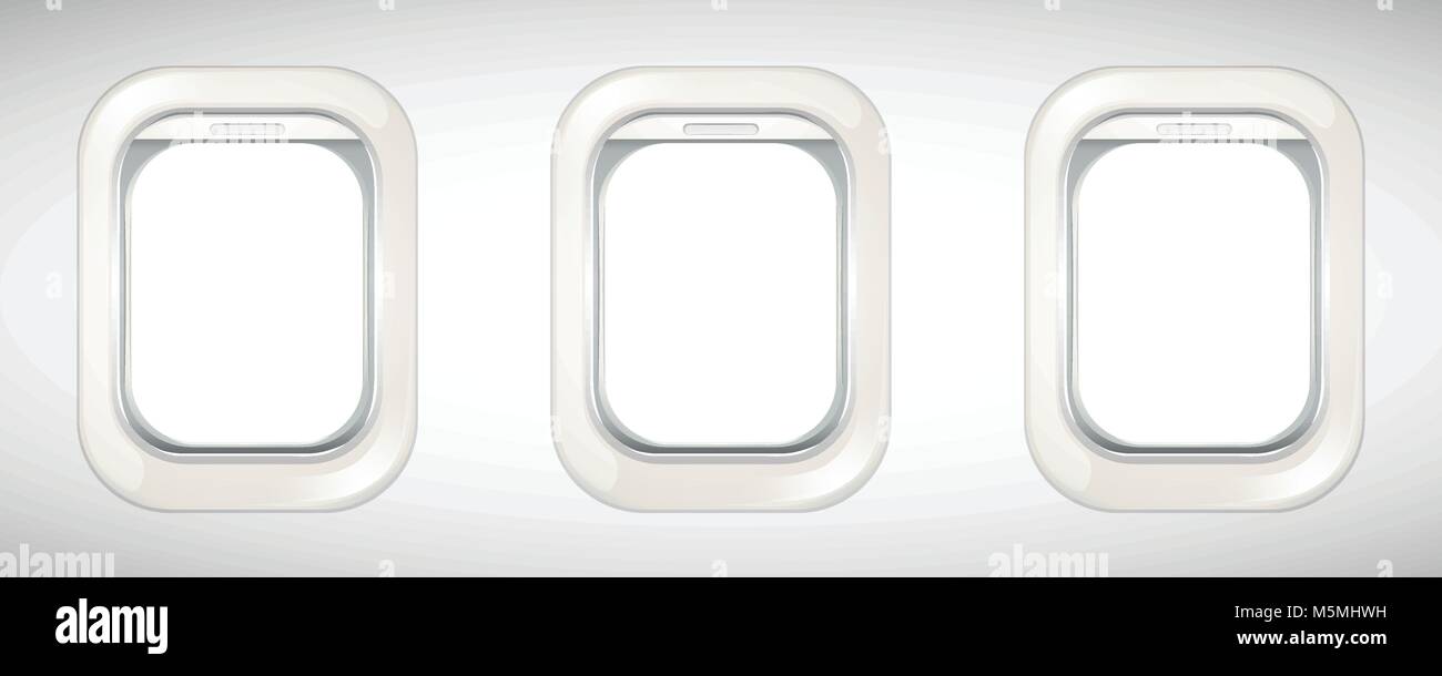 Three airplane windows with screen open illustration Stock Vector Image ...