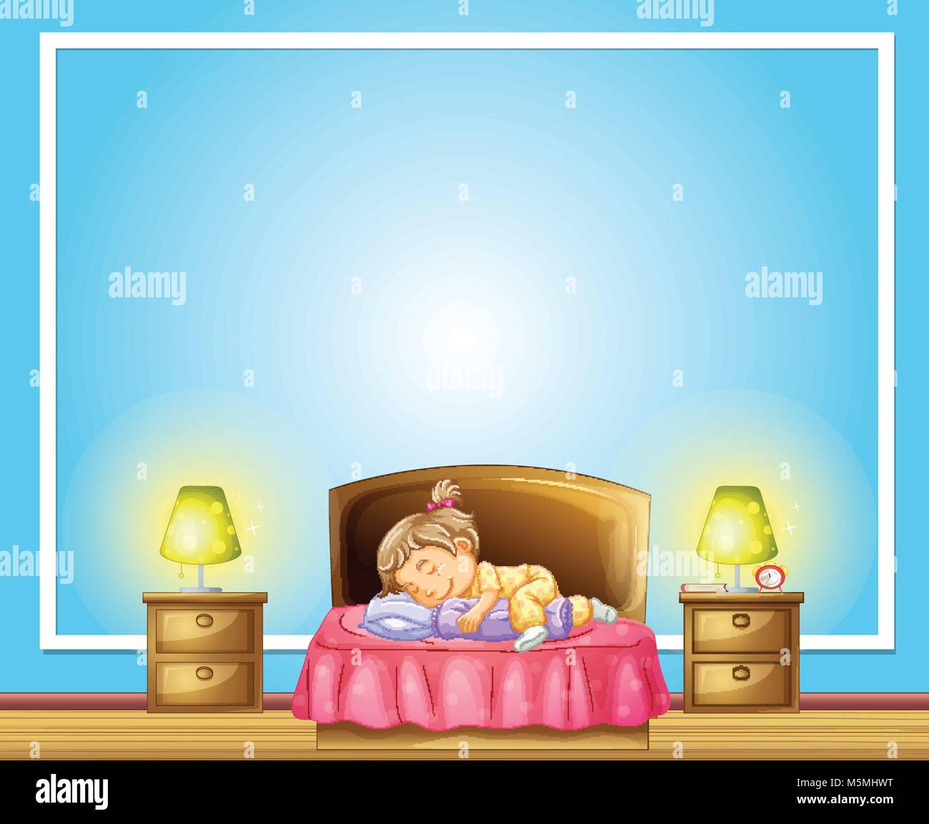 Border template with girl sleeping on bed illustration Stock Vector ...