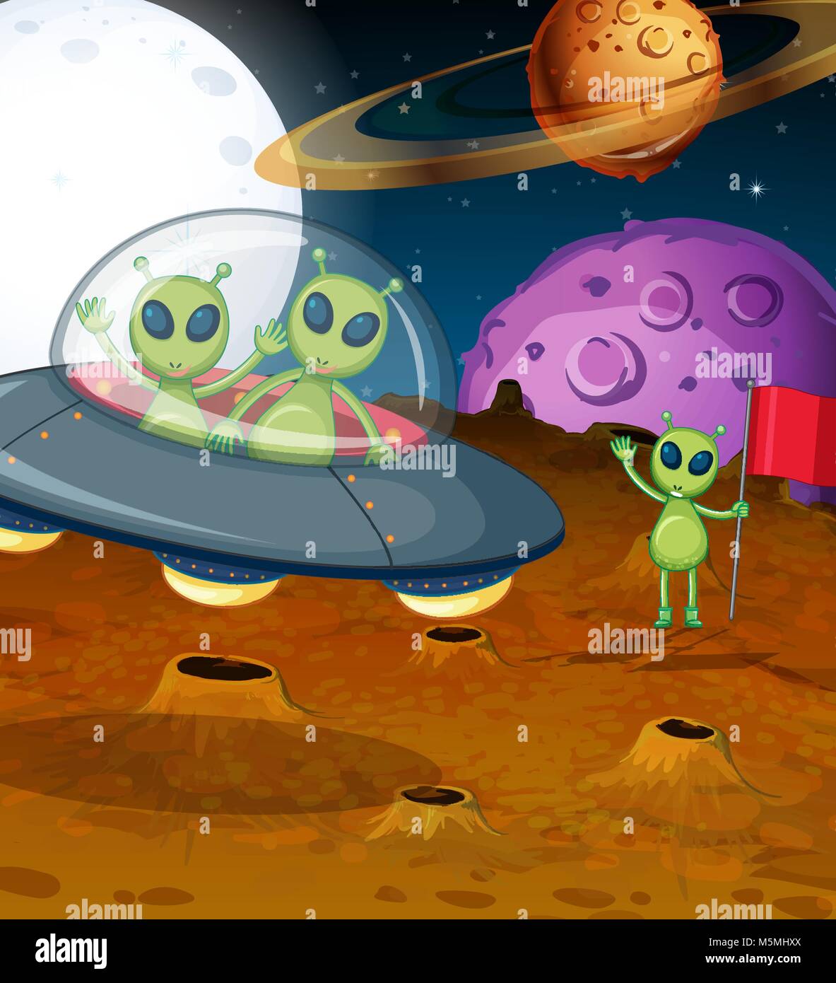 Space theme with aliens in UFO illustration Stock Vector Image & Art ...