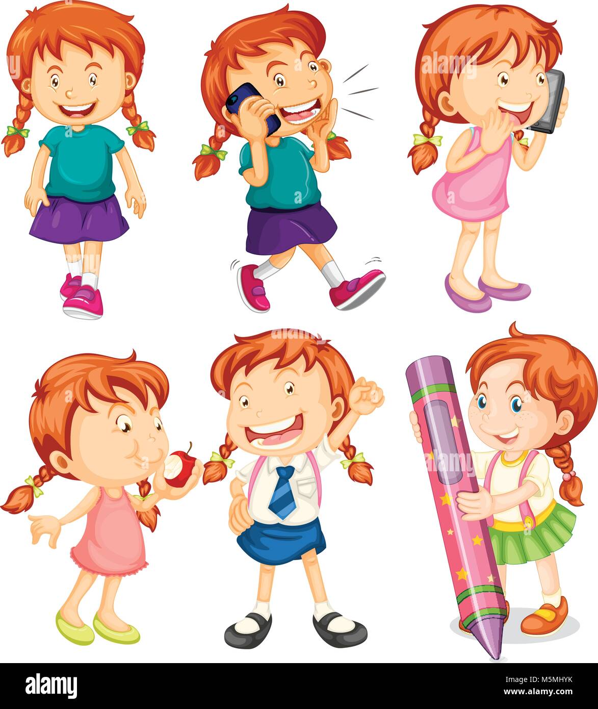 Girl in six different actions illustration Stock Vector Image & Art - Alamy