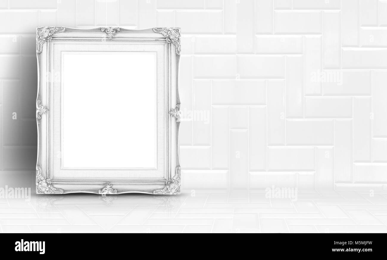 Empty white clean tile wall and floor background,Minimal simple style ...