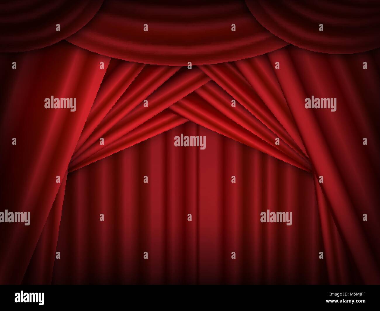 Vector red stage curtains open. Red drapes reflected Stock Vector Image ...