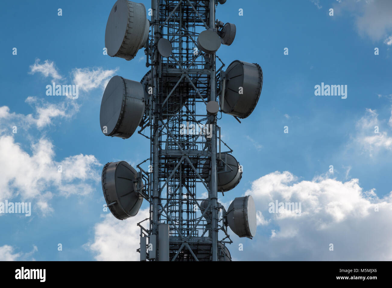 Telecommunication Towers with Satellite Dishes and Antennas Stock Photo ...