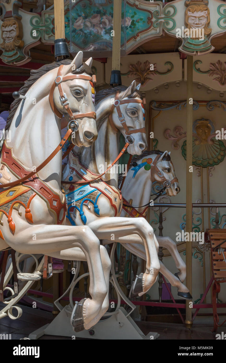 Colorful Carousel Horses in a Holiday Park, Merry-go-round Horse Stock ...