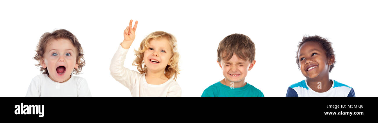 Four children making different expressions isolated on a white ...