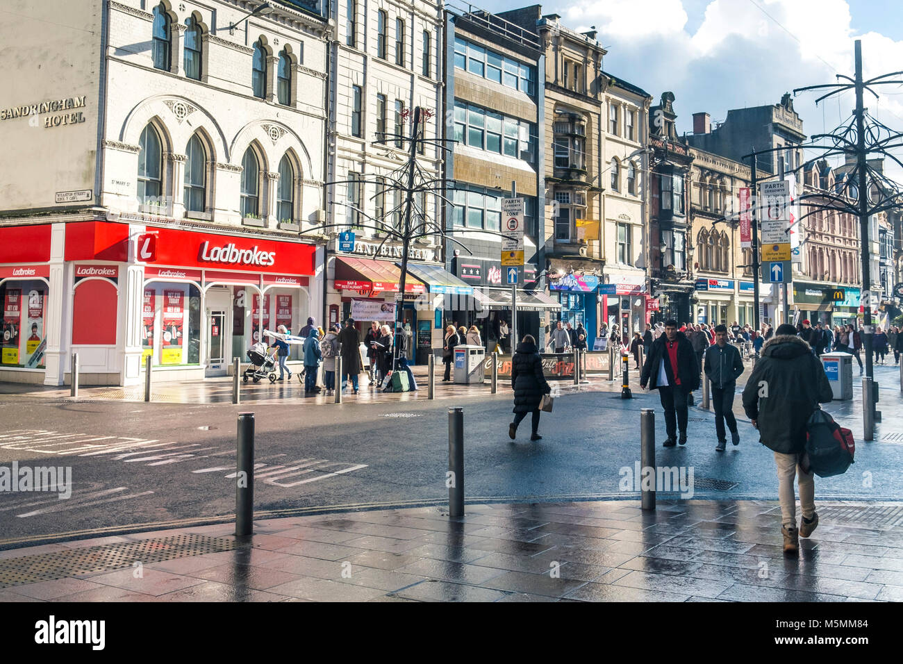 A street scene in Cardiff city centre Wales Stock Photo - Alamy