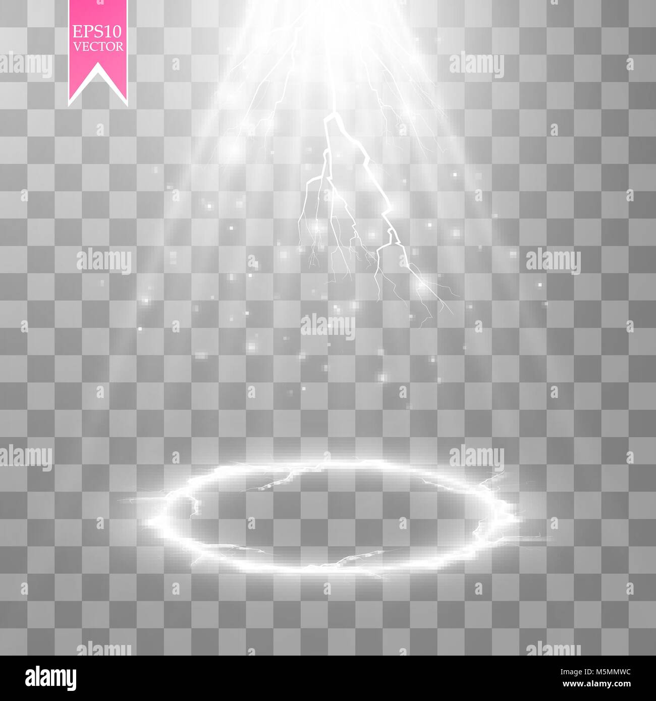 Vector white transparent energy spotlight scene with lightning ...