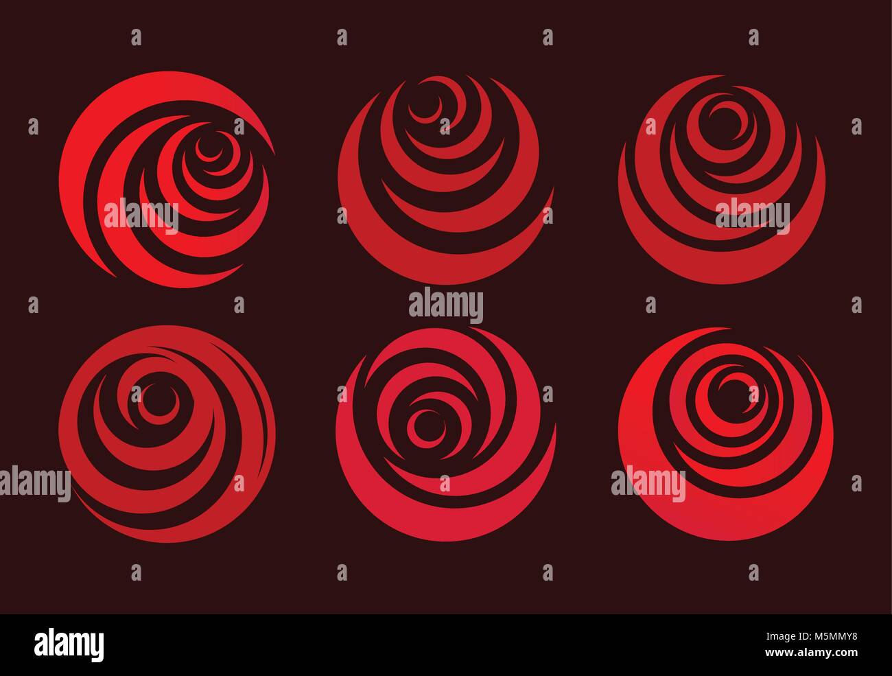 Red rose, flower abstract stylized petal. Circle shape, logo set. Love ...