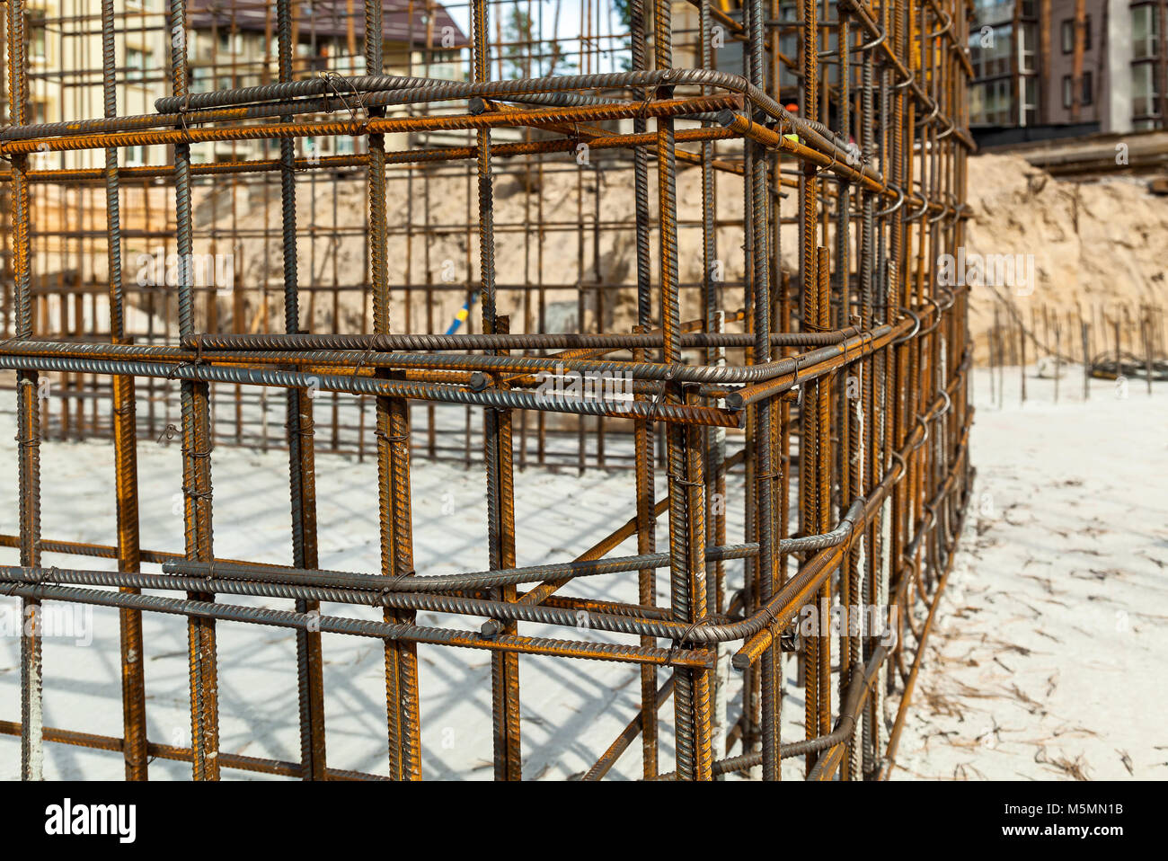 Construction workers fabricating steel reinforcement bar at the ...