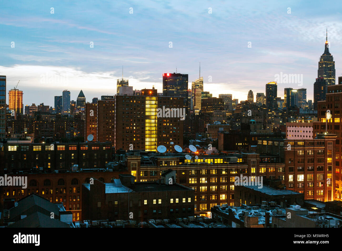 A rare view of NYC skyline and buildings and towers and office and ...