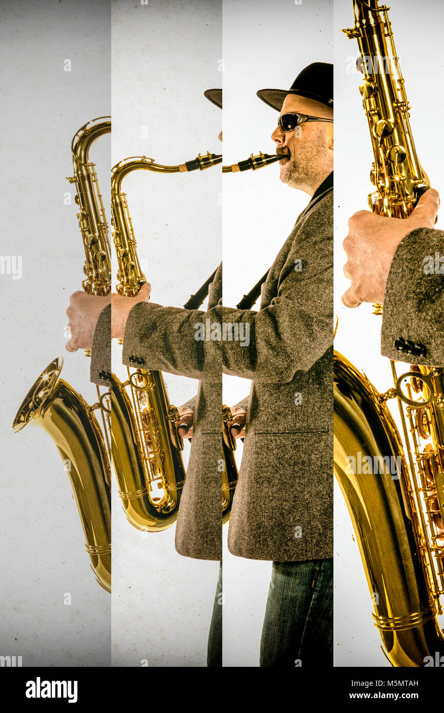 Man playing saxophone white background hi-res stock photography and ...