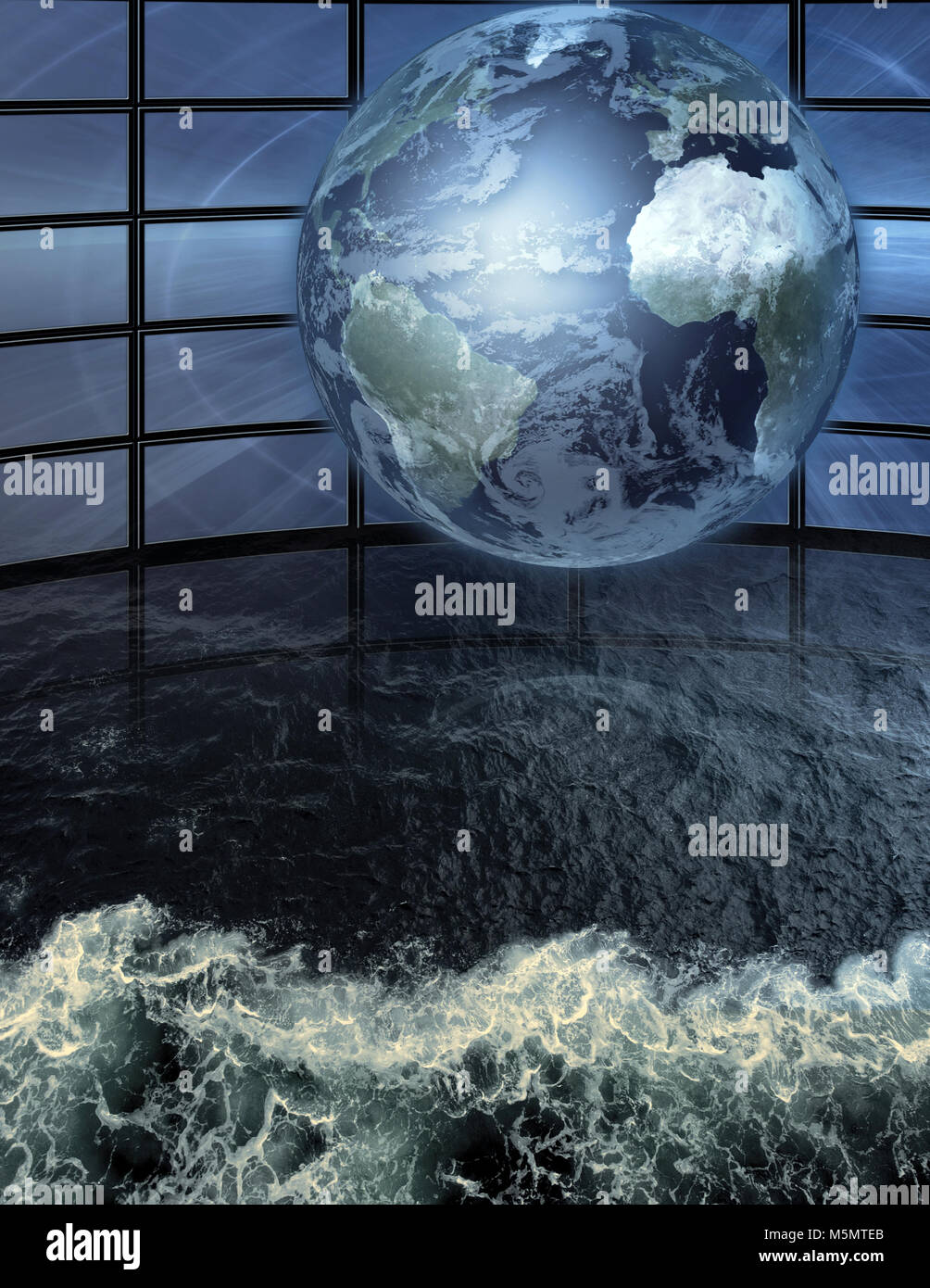 Wall of TV screens. Globe and deep sea Stock Photo - Alamy