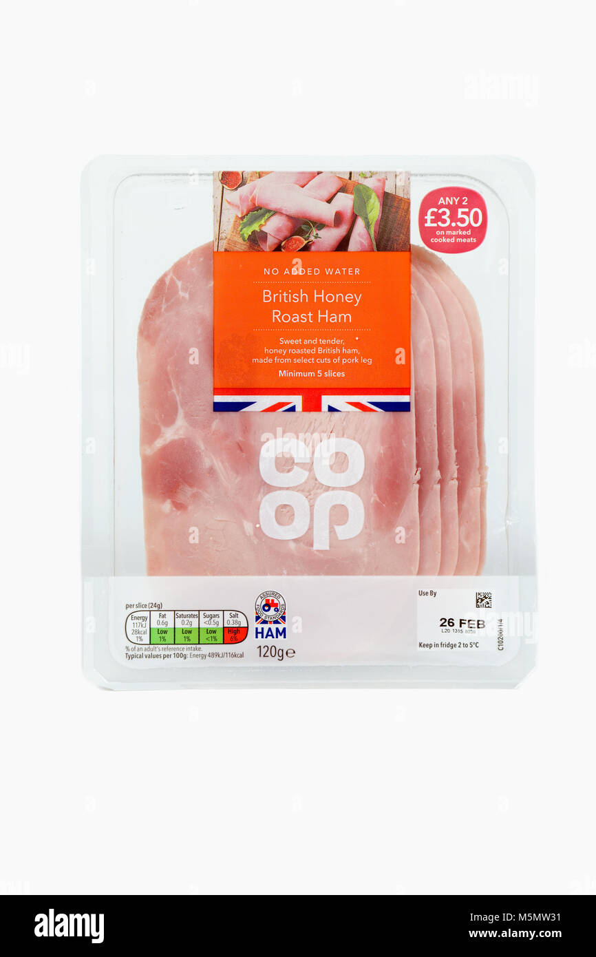 co-op honey roast ham packaged insulted white background Stock Photo ...