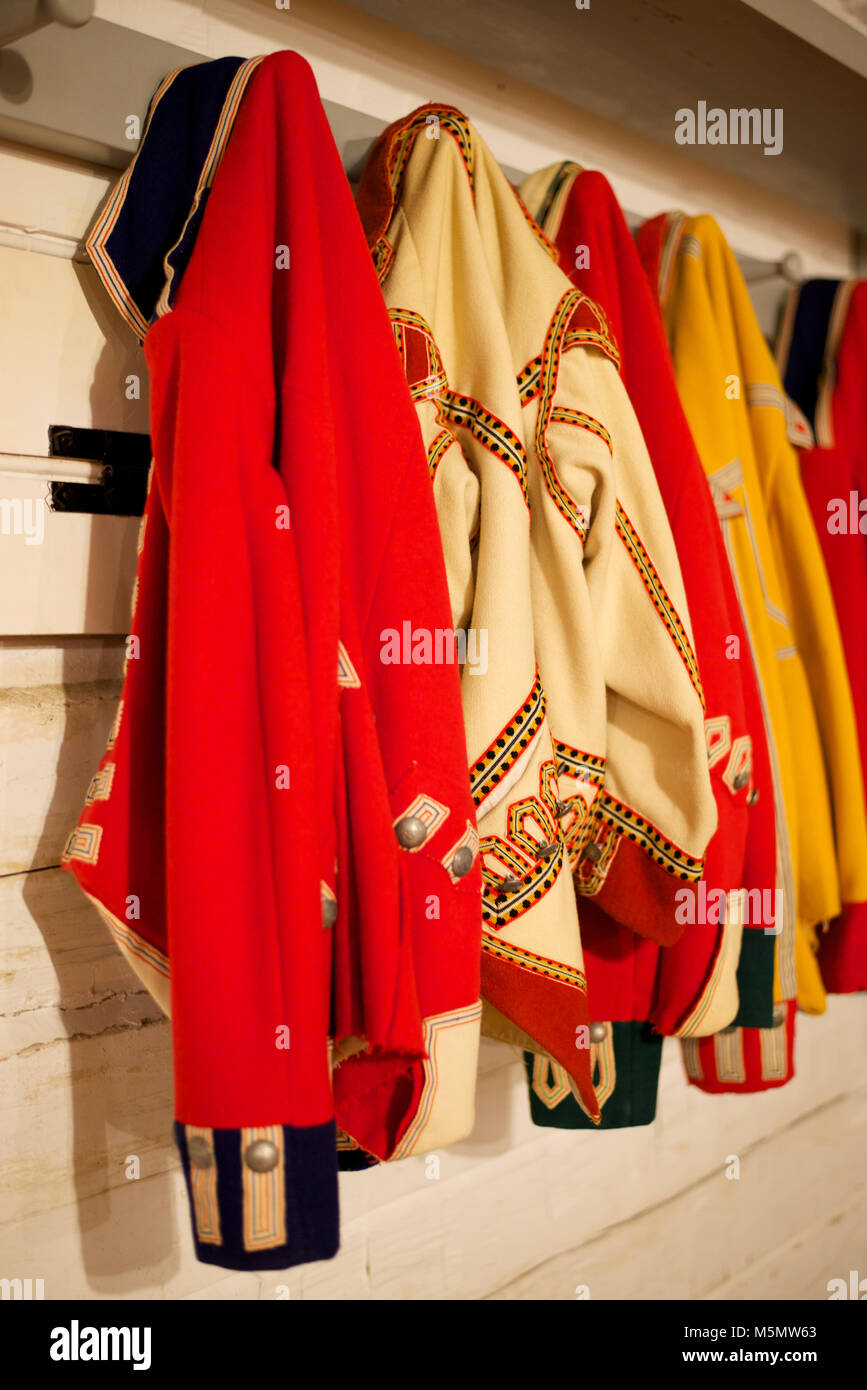 Soldiers period uniforms stored in the Barracks at Fort George National ...