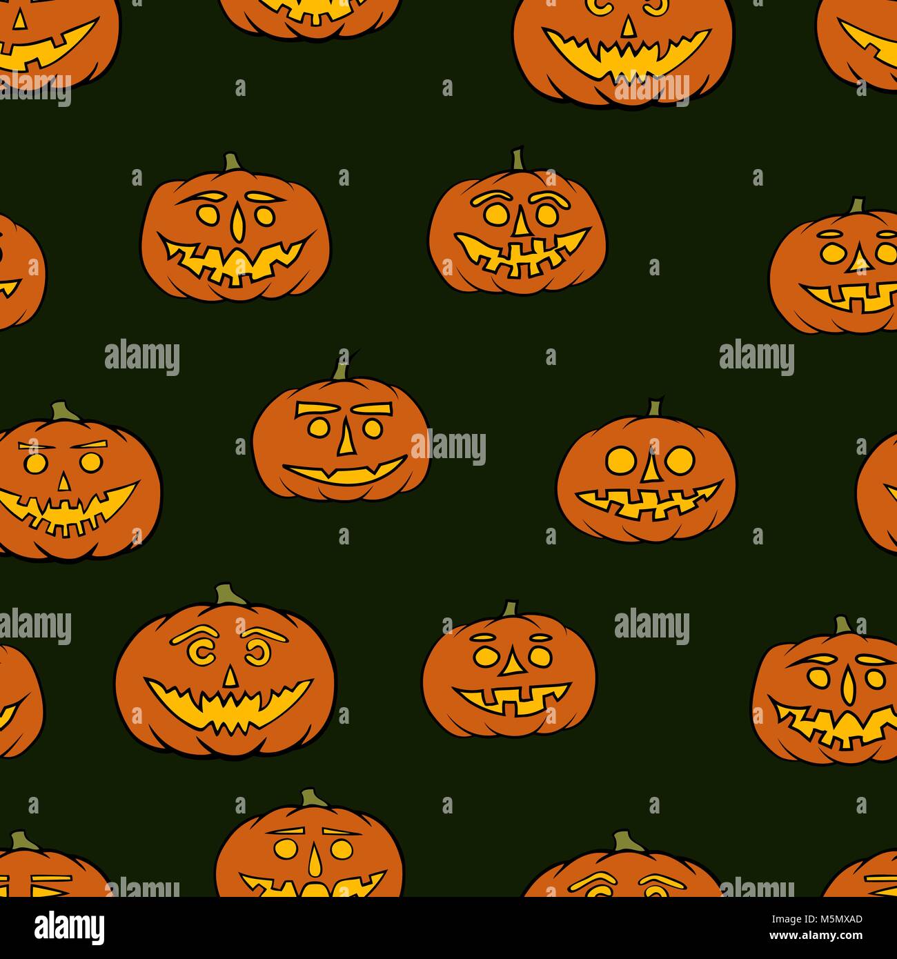 hand drawn jack-o-lantern seamless pattern - halloween background Stock ...