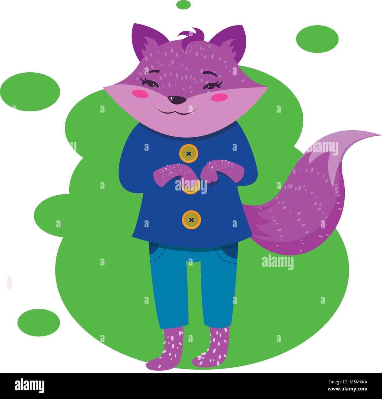 Funny orange fox character. Humanized forest animal in jeans trousers ...