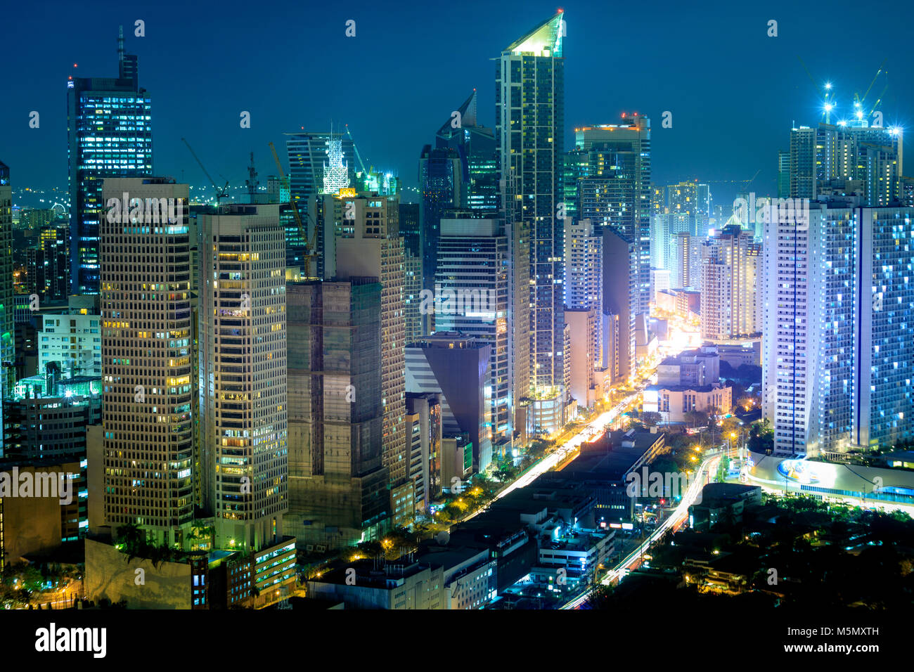 Manila, Philippines - Feb 25, 2018 : Eleveted, night view of Makati ...