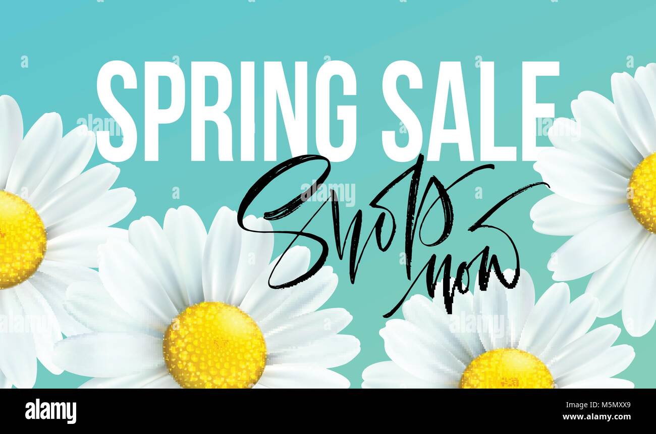 Spring sale banner, background with daisy flowers. Seasonal discount ...