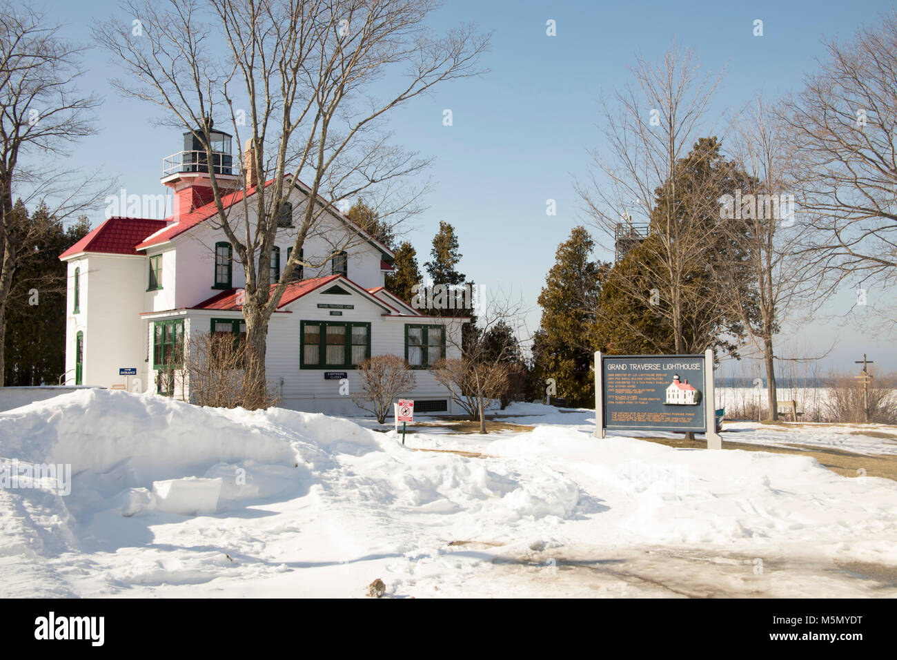 Exterior of historic Grand Traverse Lighthouse in Traverse City on ...