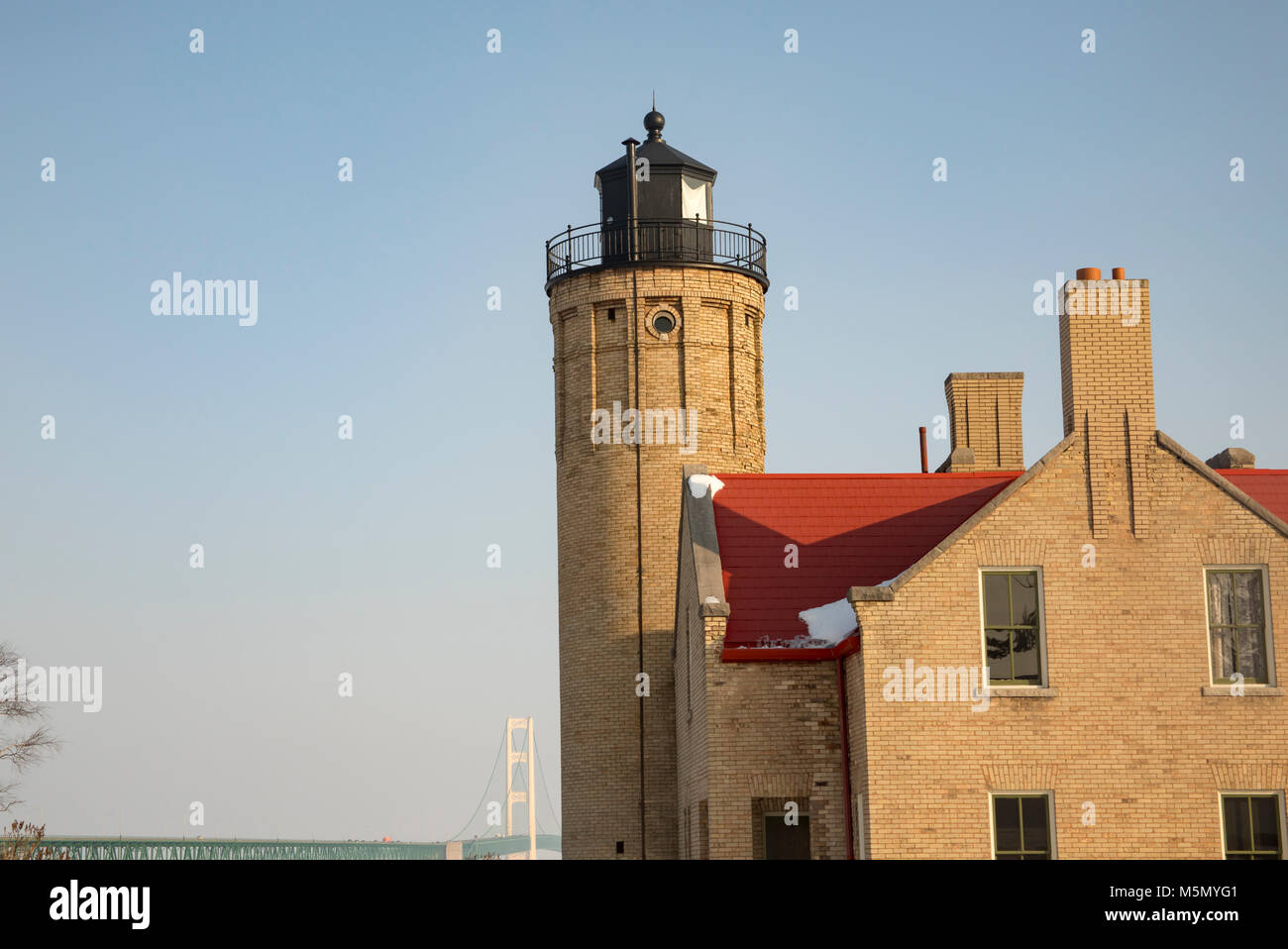 Mackinac Bridge and Old Mackinac Point Lighthouse in Mackinac City ...