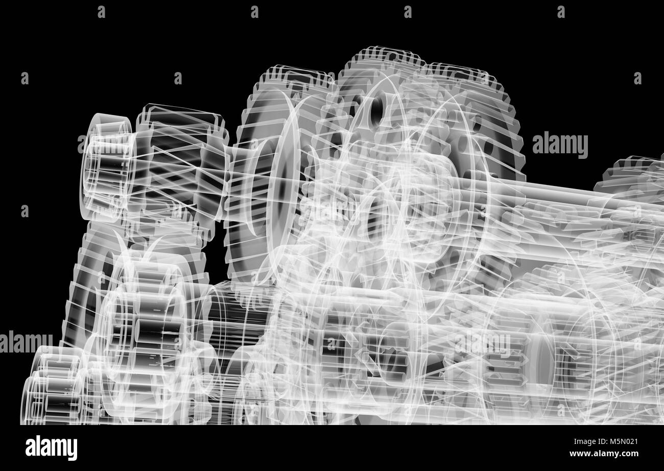 Gears, shafts and bearings. X-ray render Stock Photo - Alamy