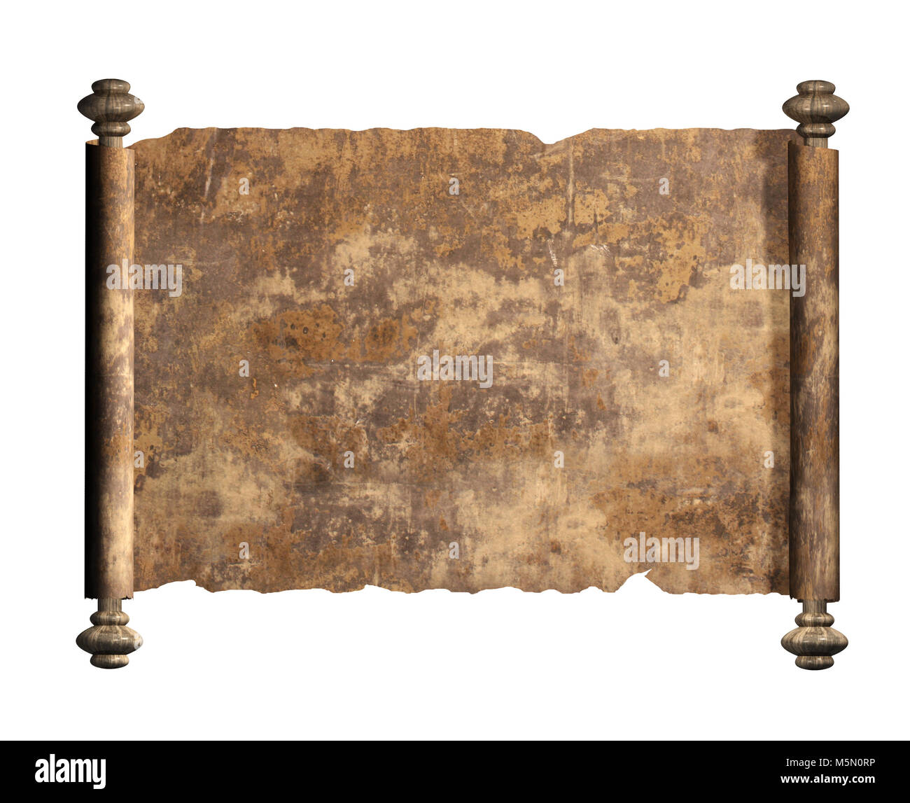 Ancient scroll of veal leather. Isolated on white background. Copy ...