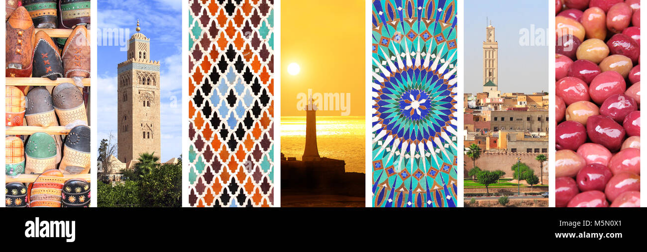 Set of vertical banners with famous places of Morocco. Koutoubia Mosque ...