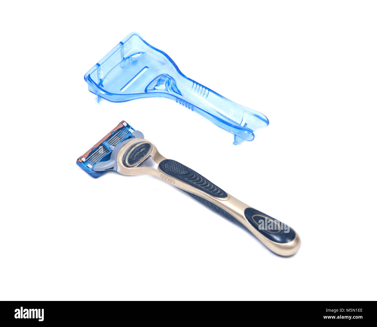 Used razor blades with handle isolated on white background Stock Photo ...