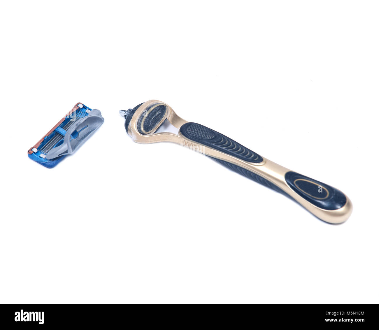 Used razor blades with handle isolated on white background Stock Photo ...