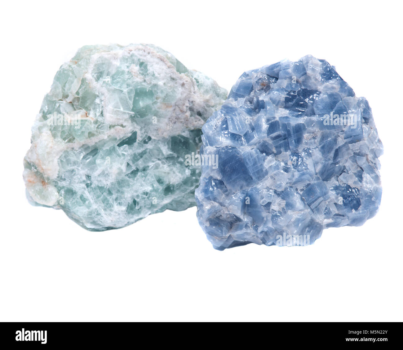 Raw Blue Calcite and Green Apophyllite Clusters in matrix isolated on ...