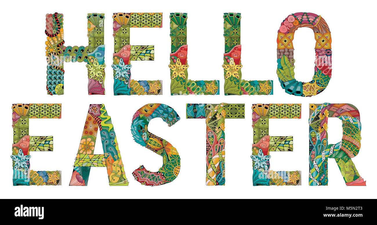 Hand-painted art design. Hand drawn illustration words HELLO EASTER for ...
