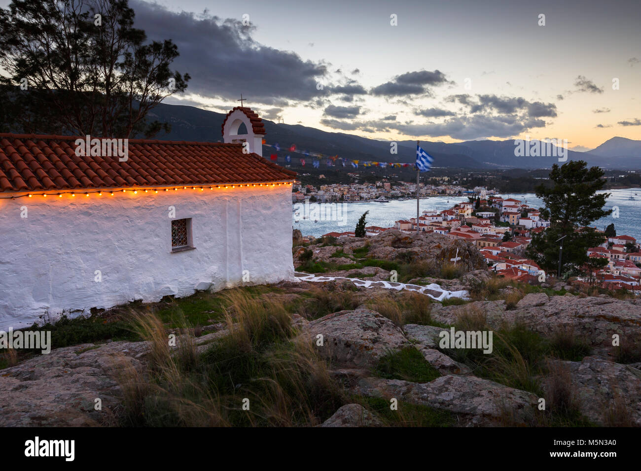 Saint Athanassios church in Chora of Poros island, Greece Stock Photo ...
