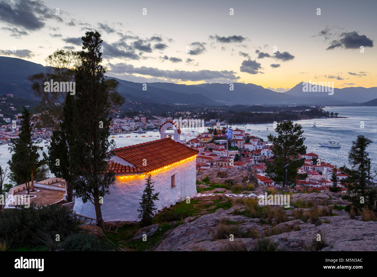 Saint Athanassios church in Chora of Poros island, Greece Stock Photo ...