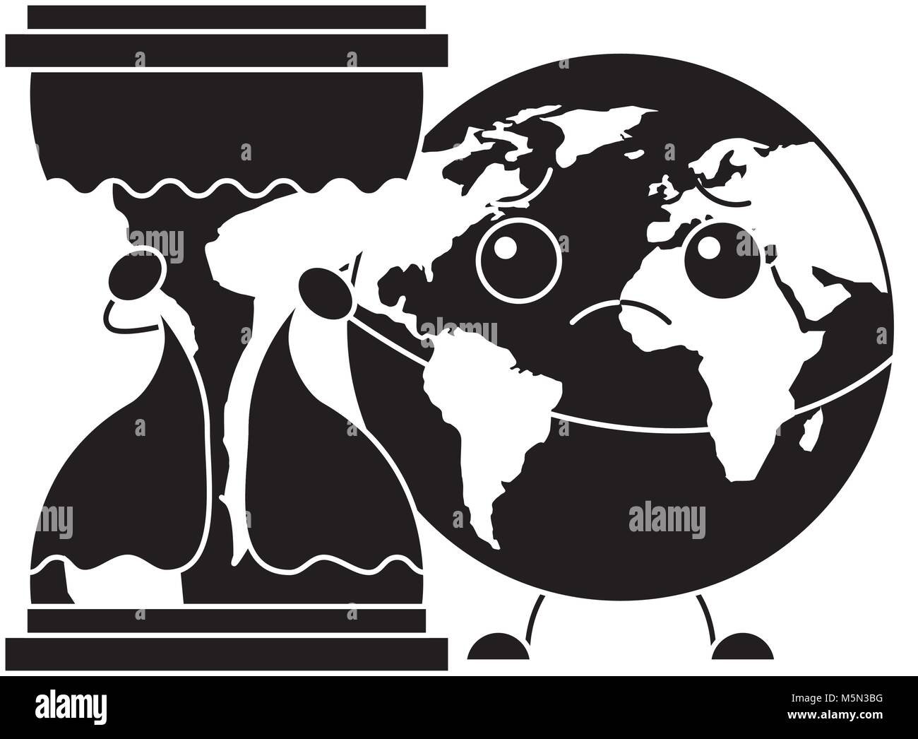 cartoon sad earth planet embrace hourglass clock Stock Vector Image ...