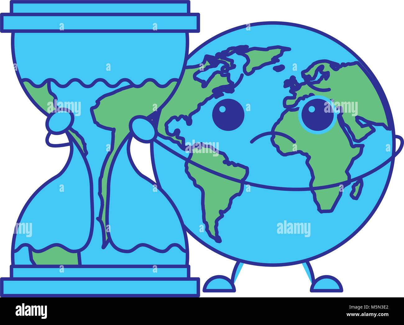cartoon sad earth planet embrace hourglass clock Stock Vector Image ...