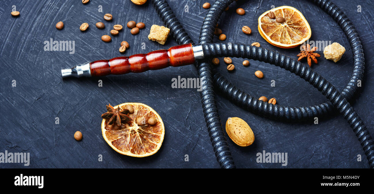 Shisha hookah with with coffee beans and coffee spices.Shisha concept ...