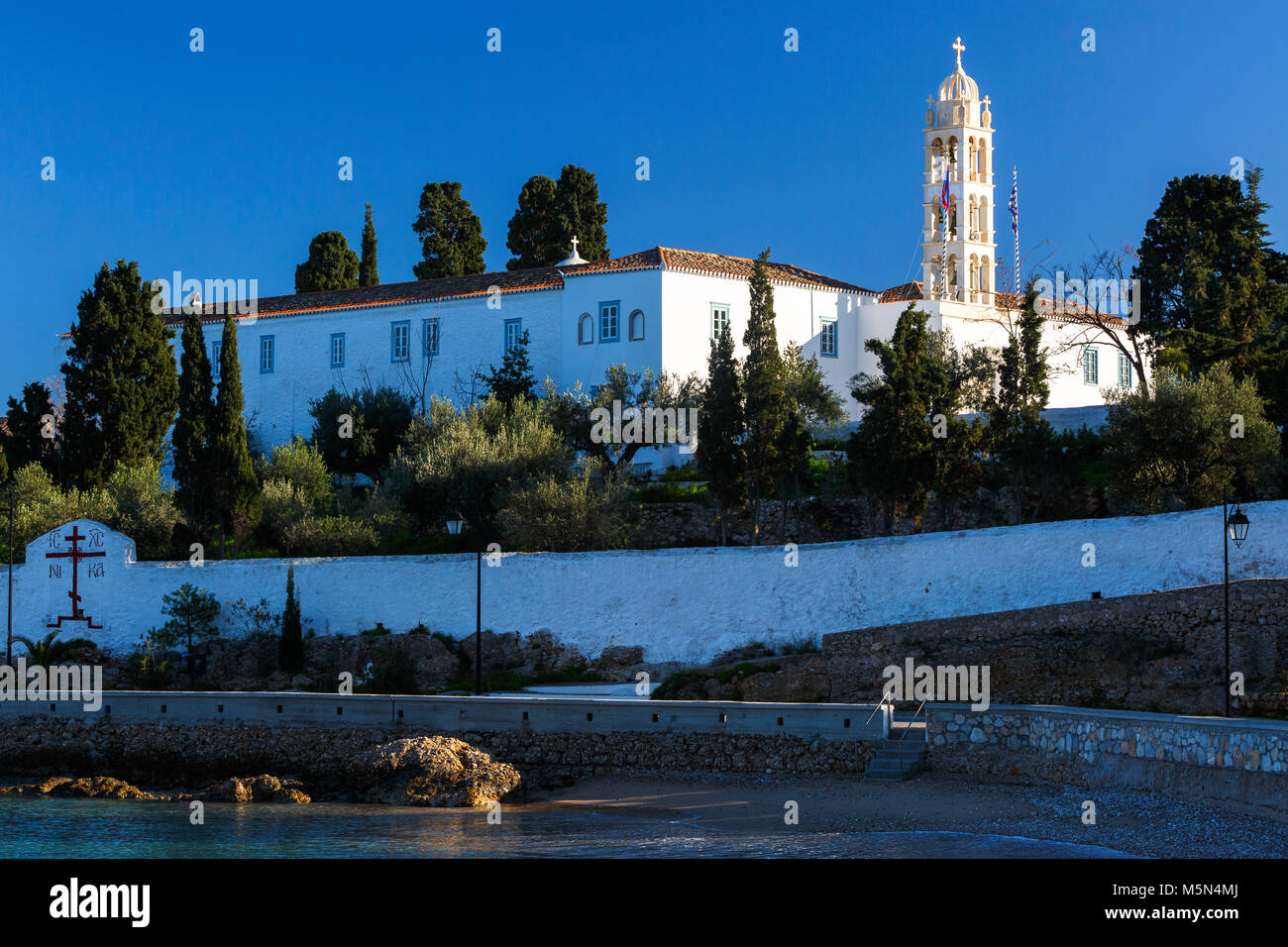 View of traditional architecture in Spetses village, Greece Stock Photo ...