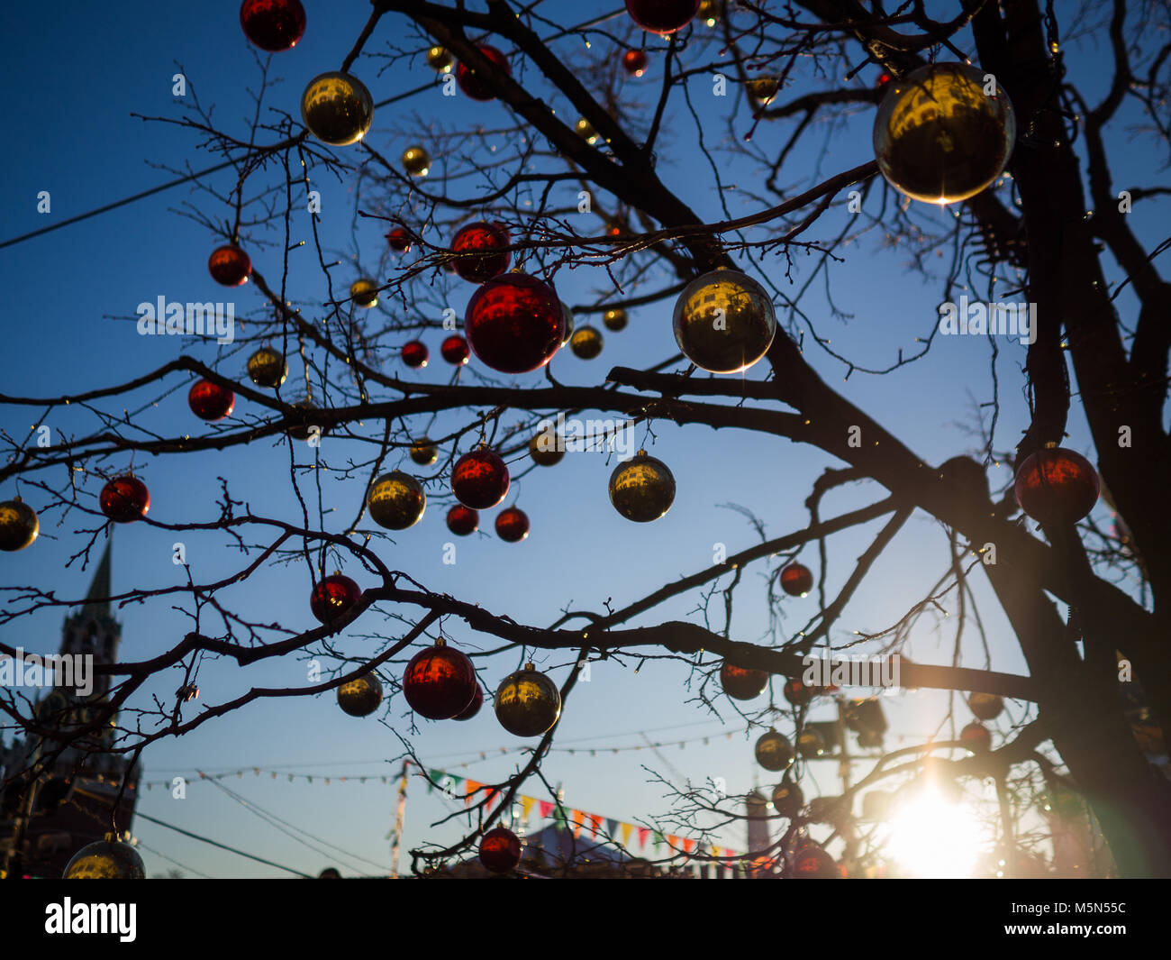 Photo of tree with Christmas balls Stock Photo - Alamy