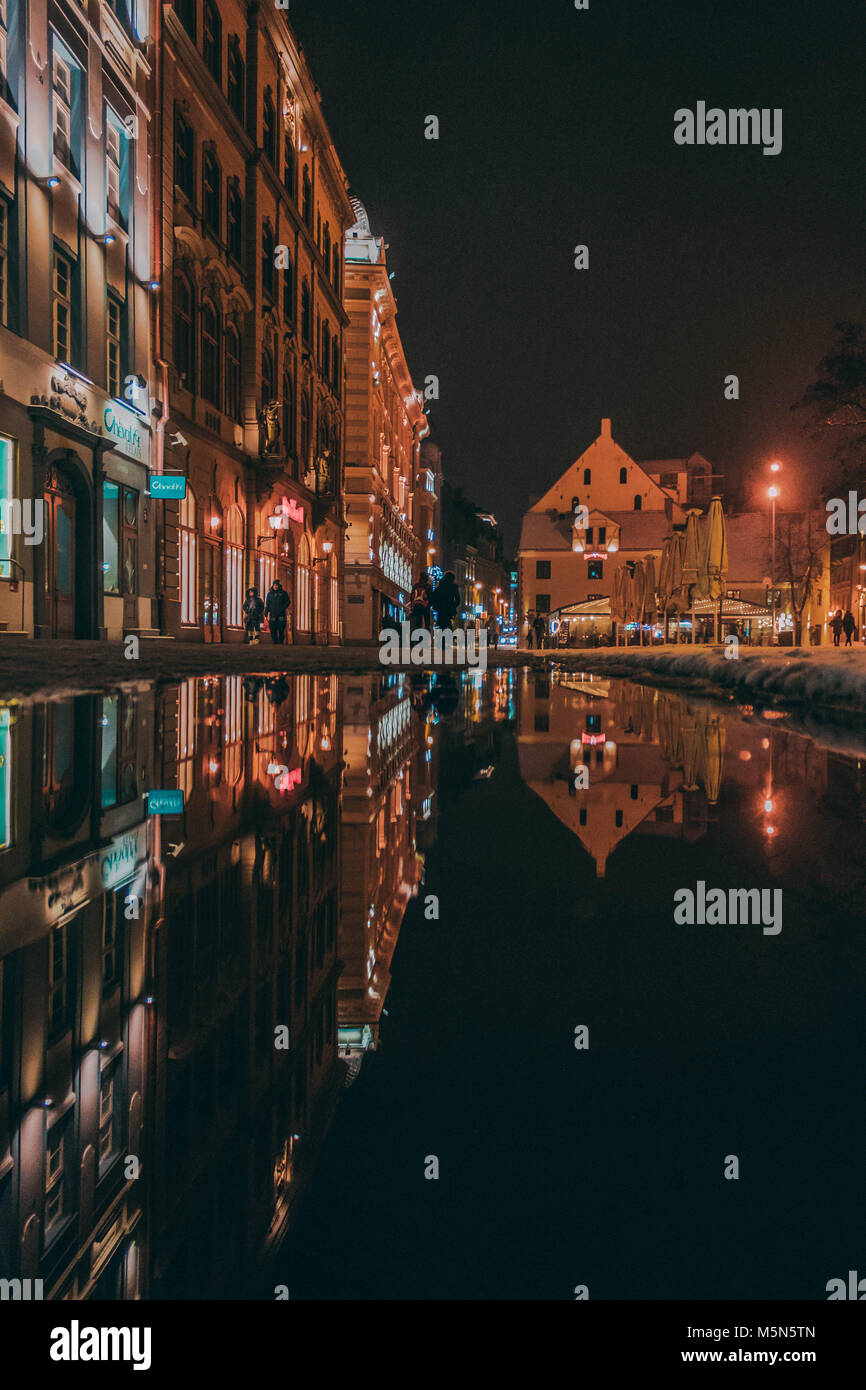 Night Reflections in Riga Stock Photo - Alamy