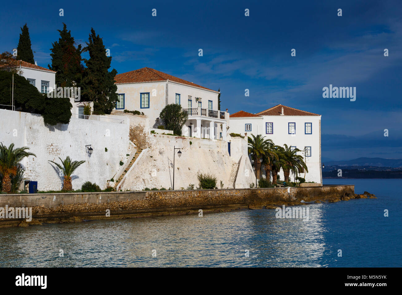Traditional architecture in Spetses seafront, Greece Stock Photo - Alamy