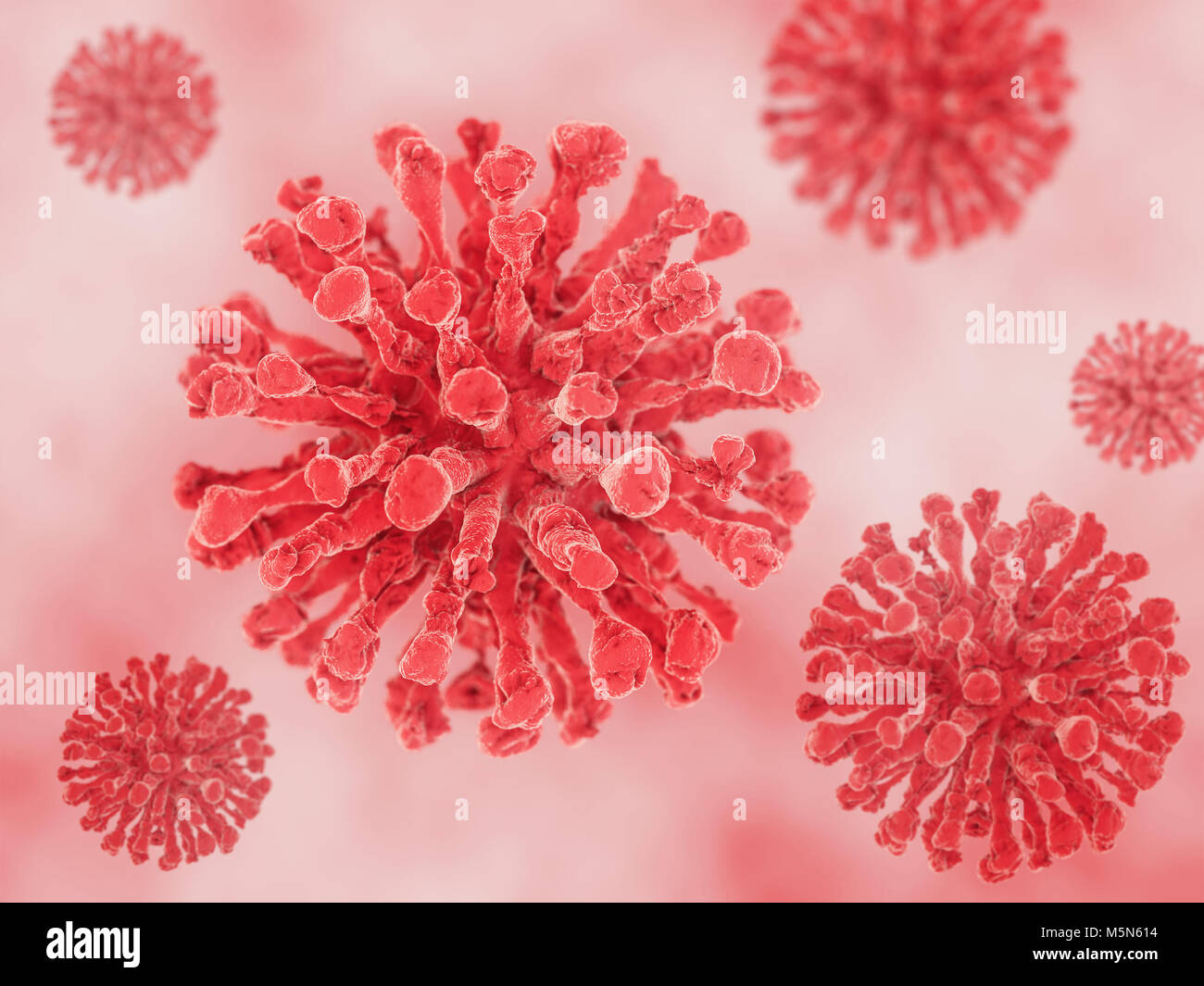 The virus in the body in the macro scale on background. 3D rendering ...