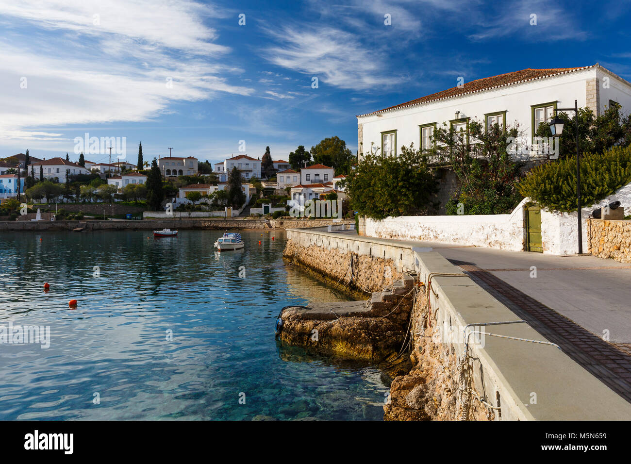 Traditional architecture in Spetses seafront, Greece Stock Photo - Alamy