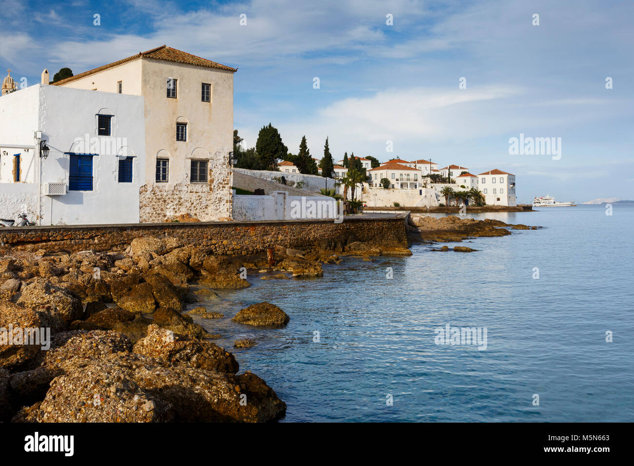 Traditional architecture in Spetses seafront, Greece Stock Photo - Alamy