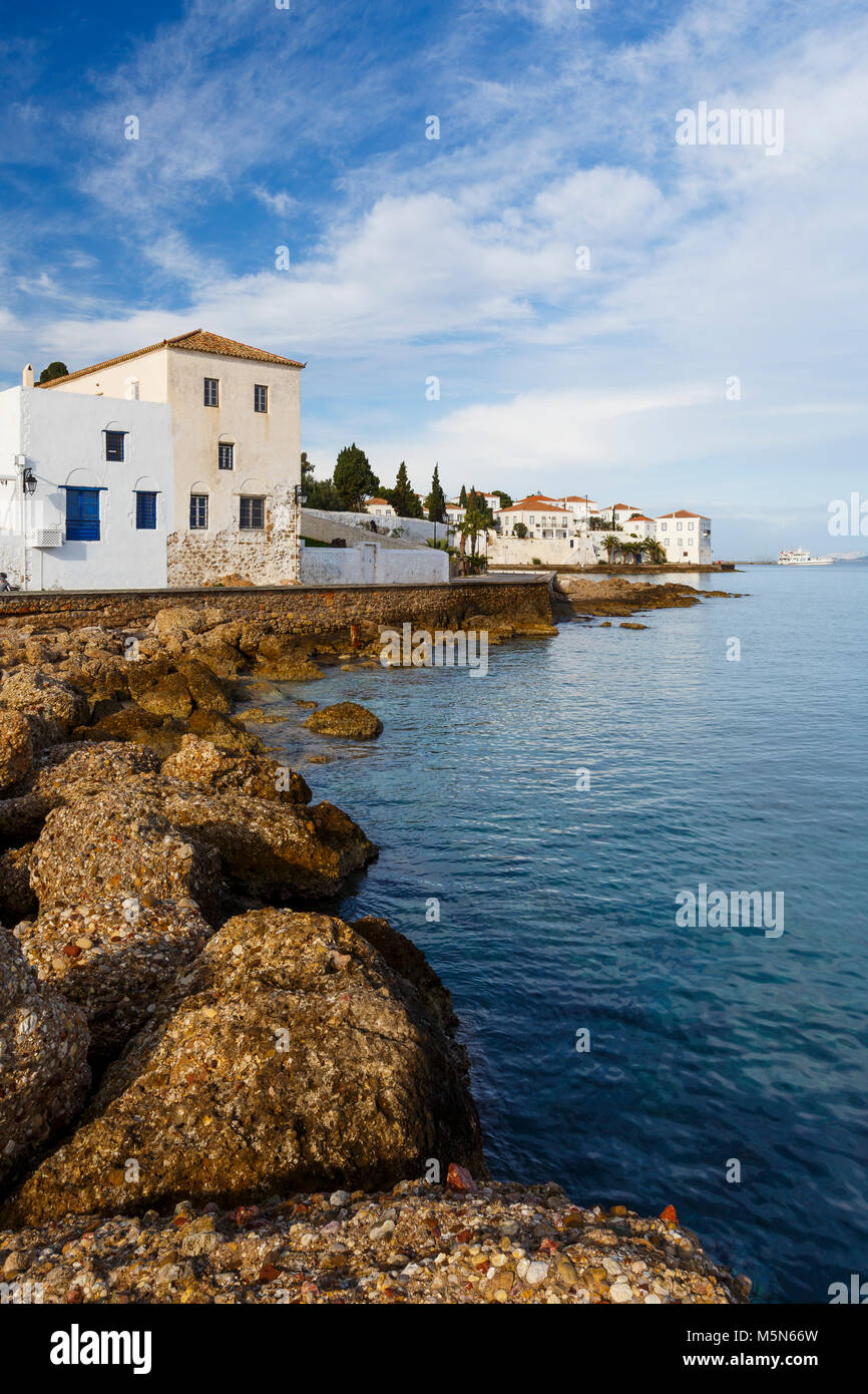 Traditional architecture in Spetses seafront, Greece Stock Photo - Alamy