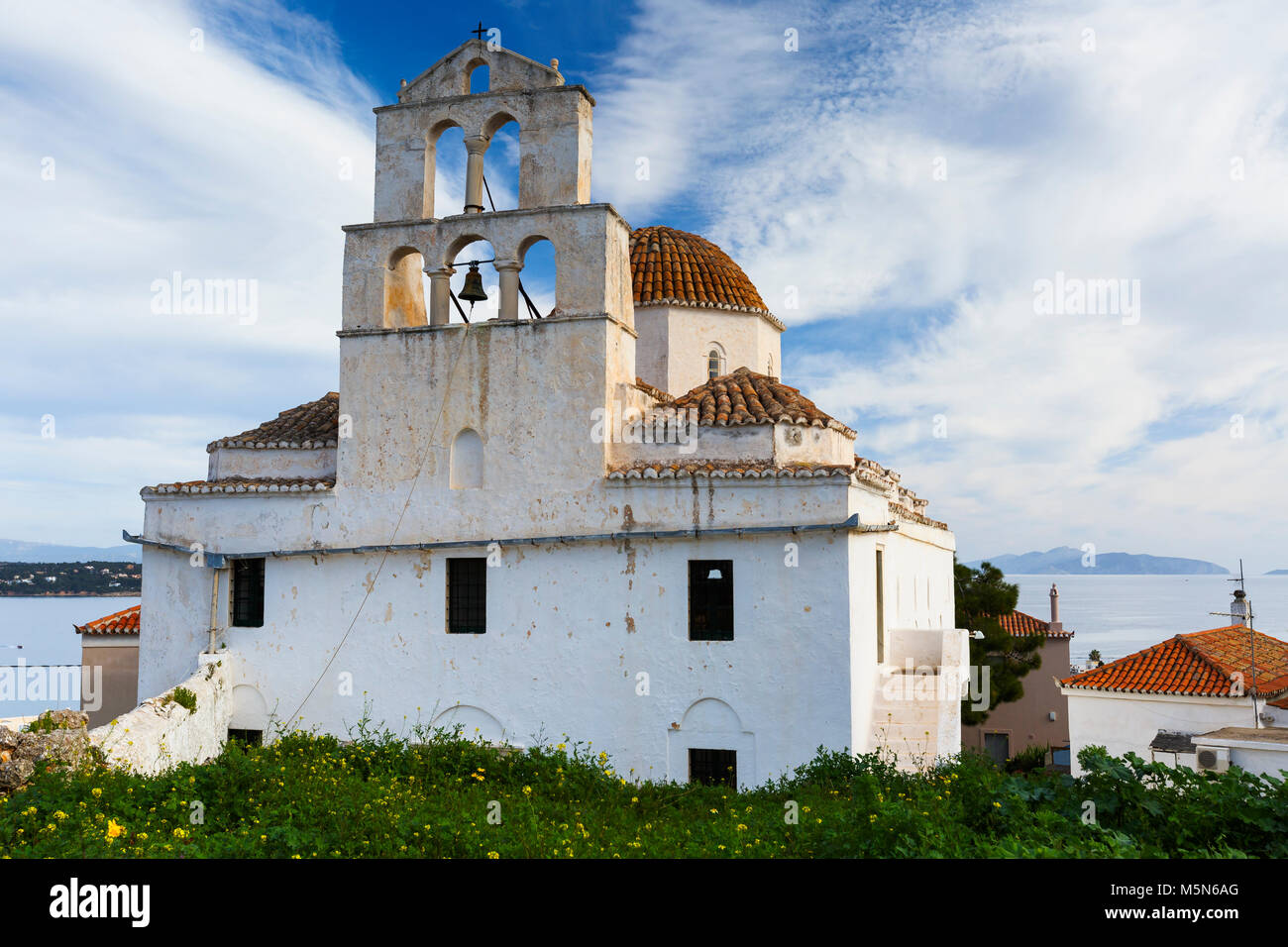 One of the main churches in Spetses village, Greece Stock Photo - Alamy