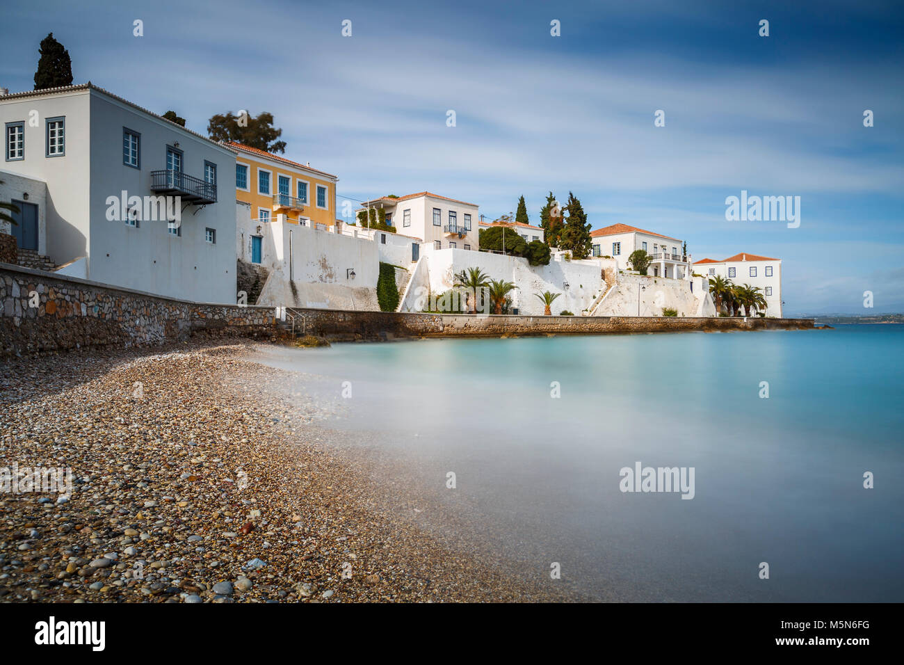 Traditional architecture in Spetses seafront, Greece Stock Photo - Alamy