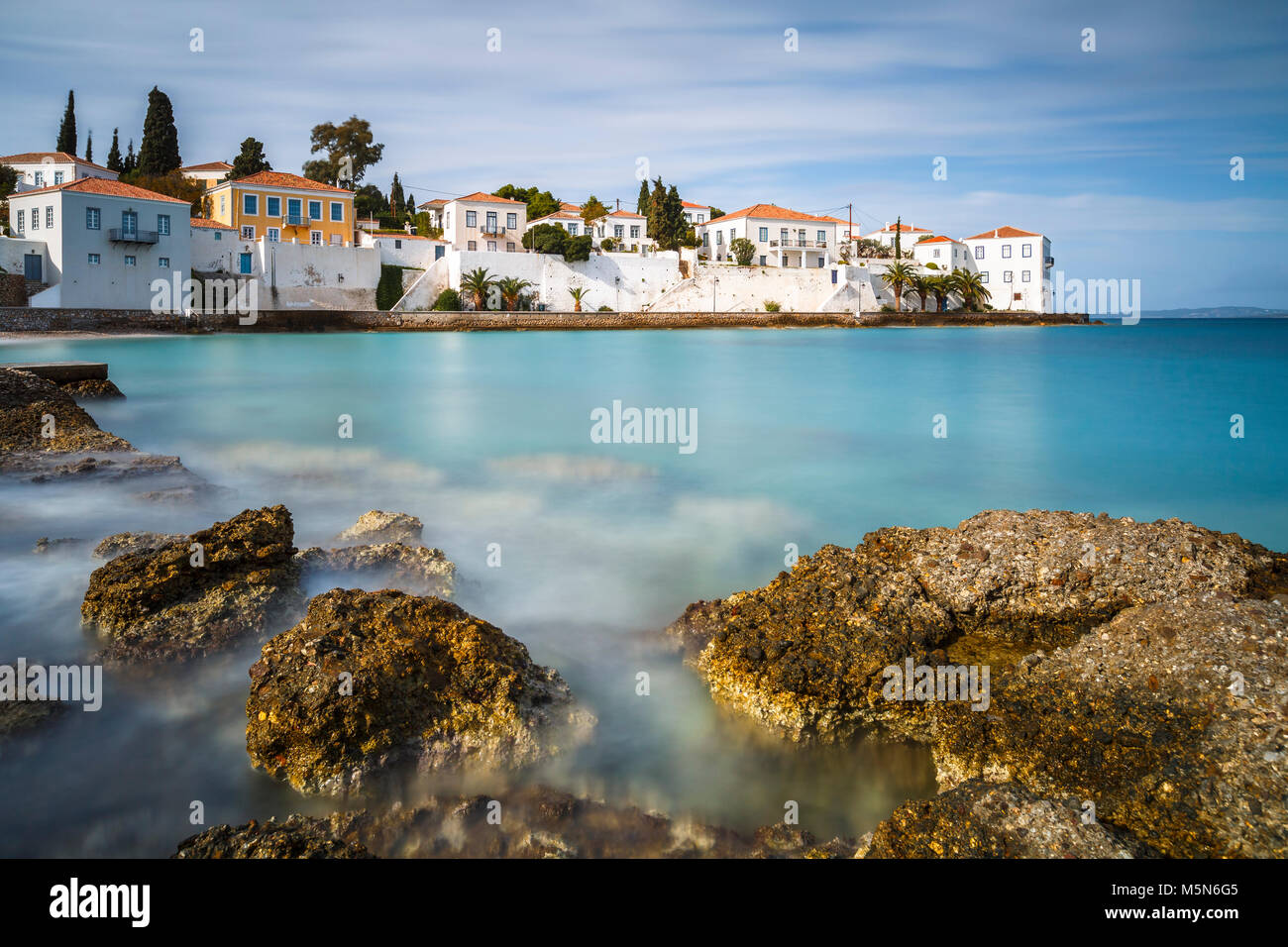 Traditional architecture in Spetses seafront, Greece Stock Photo - Alamy